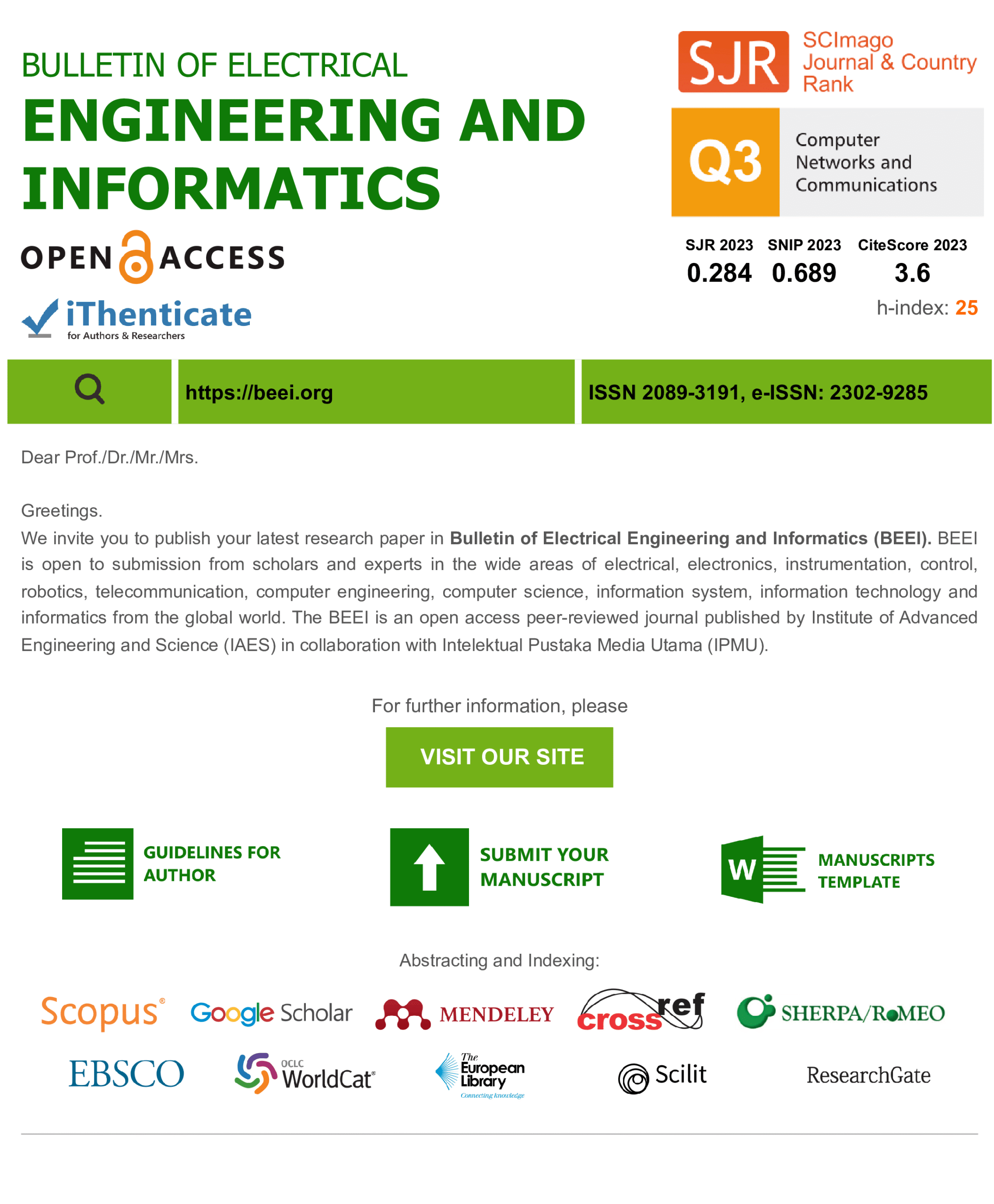 CALL FOR PAPERS: BEEI 2025 - IAES