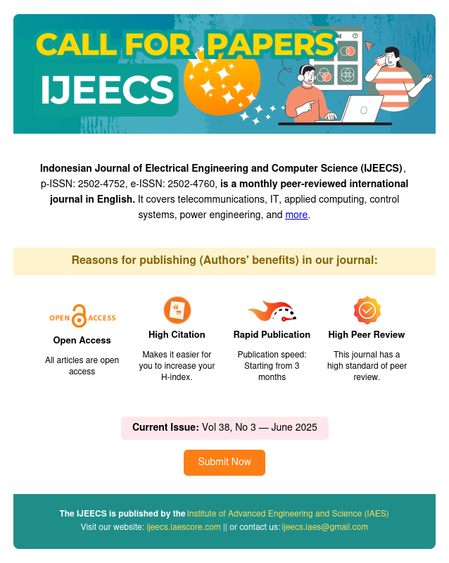 CALL FOR PAPERS: IJEECS 2025 - IAES