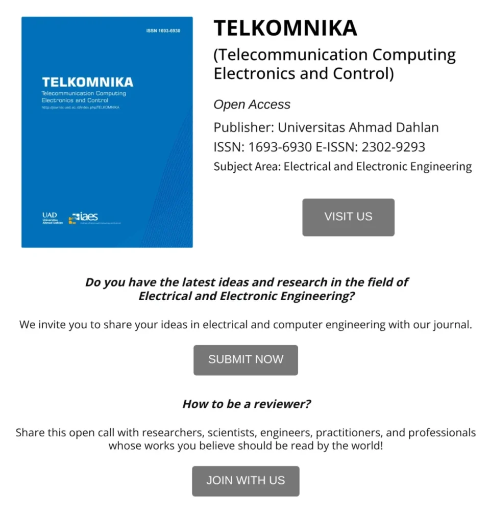 CALL FOR PAPERS: TELKOMNIKA 2025 - IAES